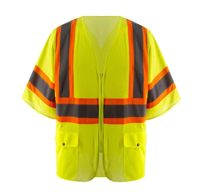 fluro yellow day and night breathable mesh safety vest with H shape ...