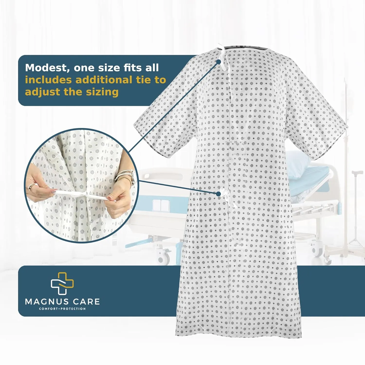 Medical polycotton patient printed short sleeve gown for hospital ...